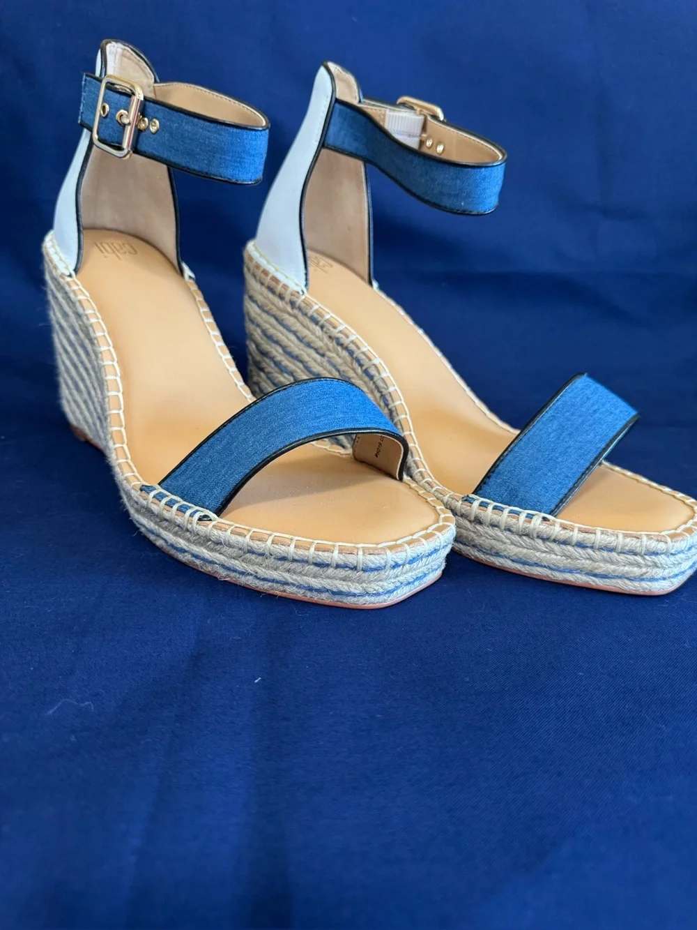 CAbi | Shoes | Cabi Blue And White Espadrille Wedge Sandals | Poshmark